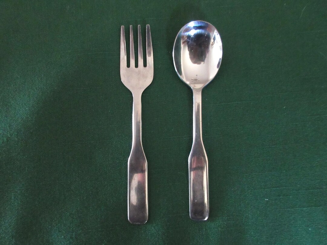 2 Pc Stainless Baby/child/toddler Fork & Spoon Set Flatware With FIDDLE ...