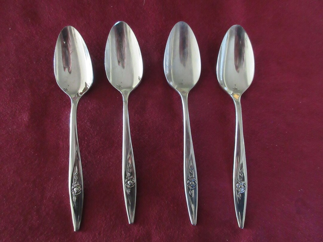 4 Stainless TEASPOONS From Oneidacraft Deluxe in LASTING ROSE Pattern ...