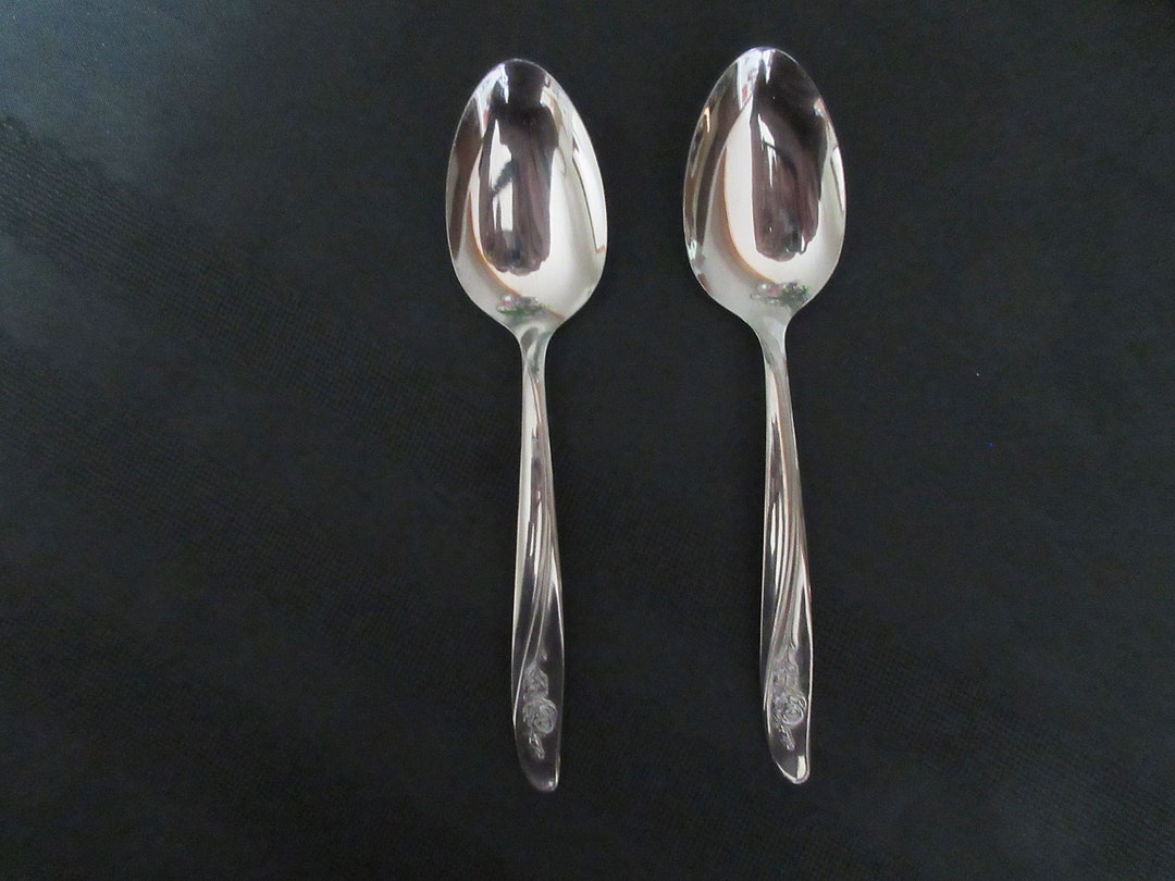 2 Vtg ONEIDA Stainless Solid Serving SPOONS in ROSEANNE Aka Rose Pastel ...