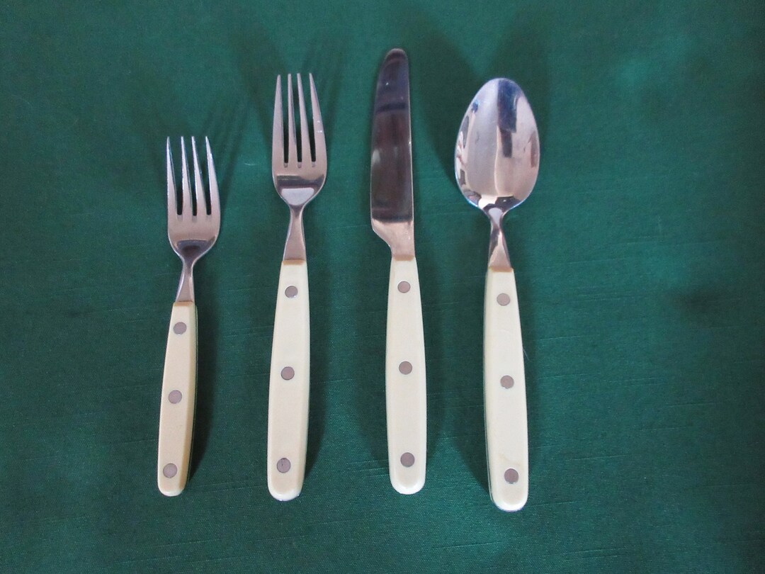 Must See 19 Pcs Partial Set of Vintage STAINLESS Flatware With Pale ...