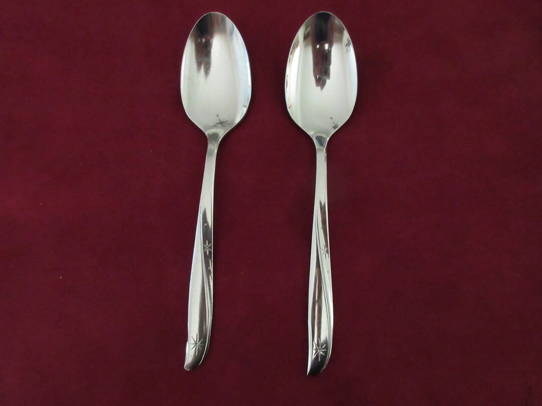 2 Stainless TEASPOONS in "collectible" 1960's Atomic TWIN STAR Pattern ...