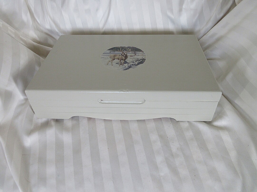 Upcycled Wooden Storage Box CHEST Painted Pale Grn/beige Accented by ...