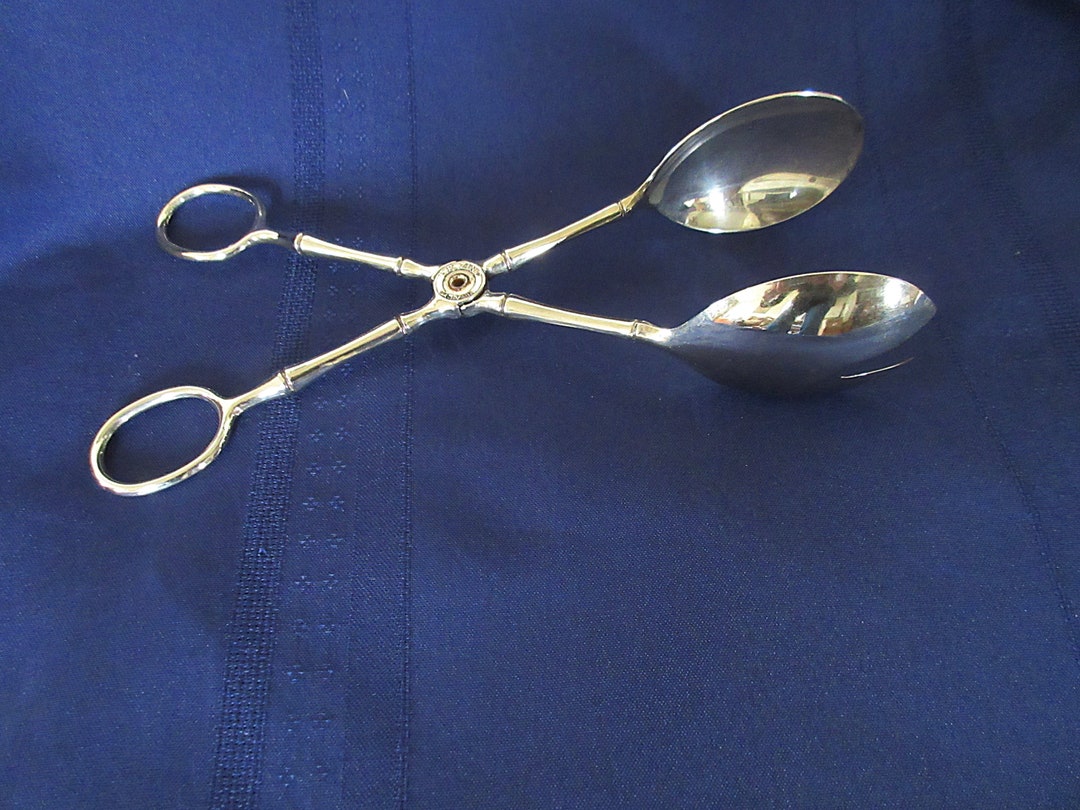 Must See 9 1/2 Silverplate SCISSOR Salad SERVING Spoons TONGS With ...