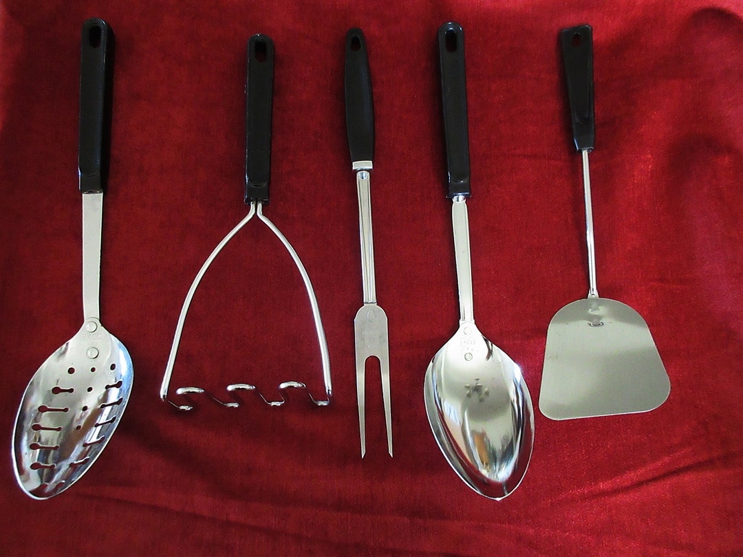 5 Vtg Upcycled Shiny CHROME Plated Kitchen COOKING Utensils Tools With ...