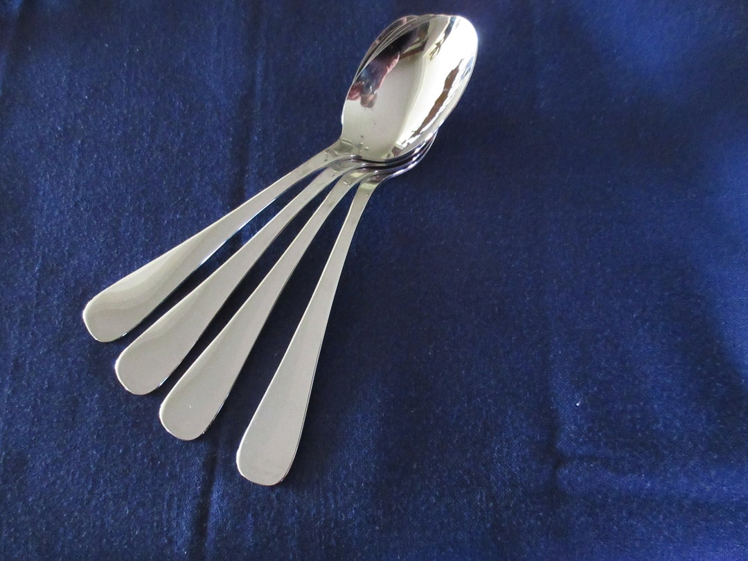 4 Stainless Oval Soup SPOONS Oneida Flatware in Plain !8th Century ...