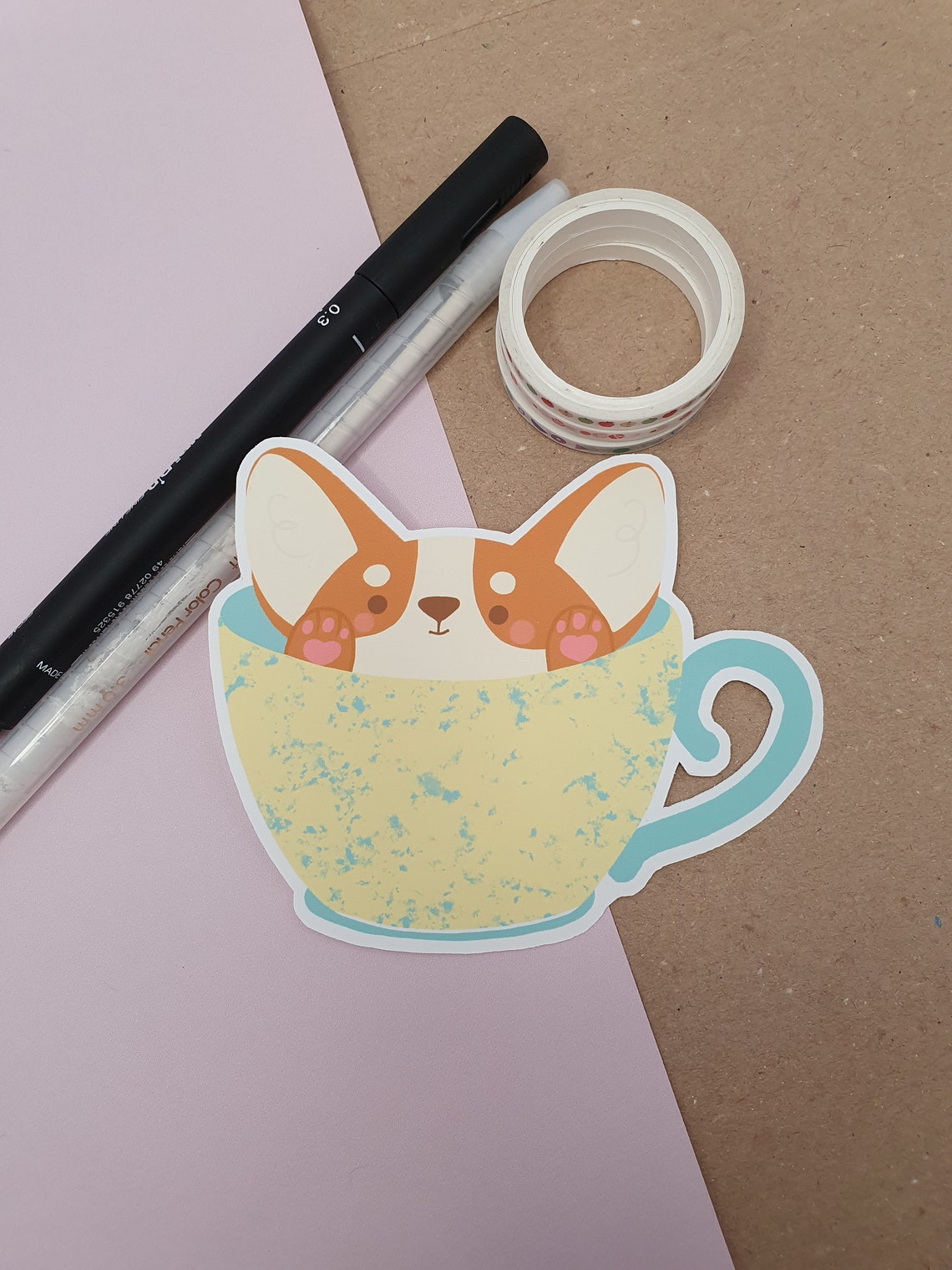 Teapup Vinyl Sticker Cute Teacup Sticker Corgi Sticker - Etsy