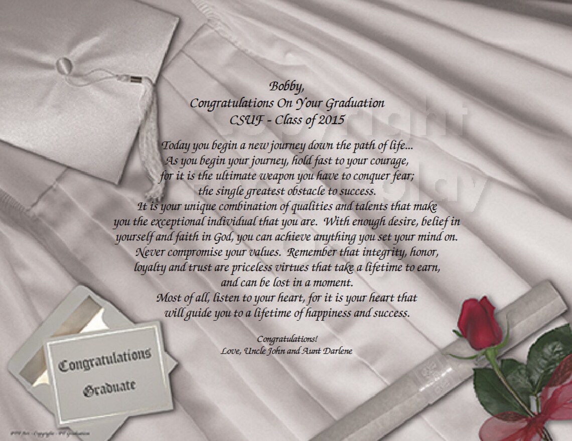 Graduation Gift Inspirational Poem Print Personalized | Etsy