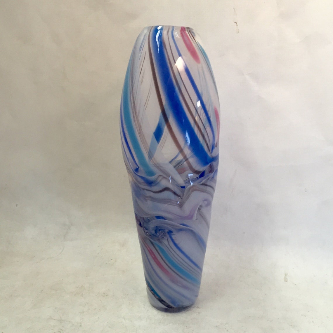 Twisted Multi Color Vase. Blue and White With Purple and Black Accents ...