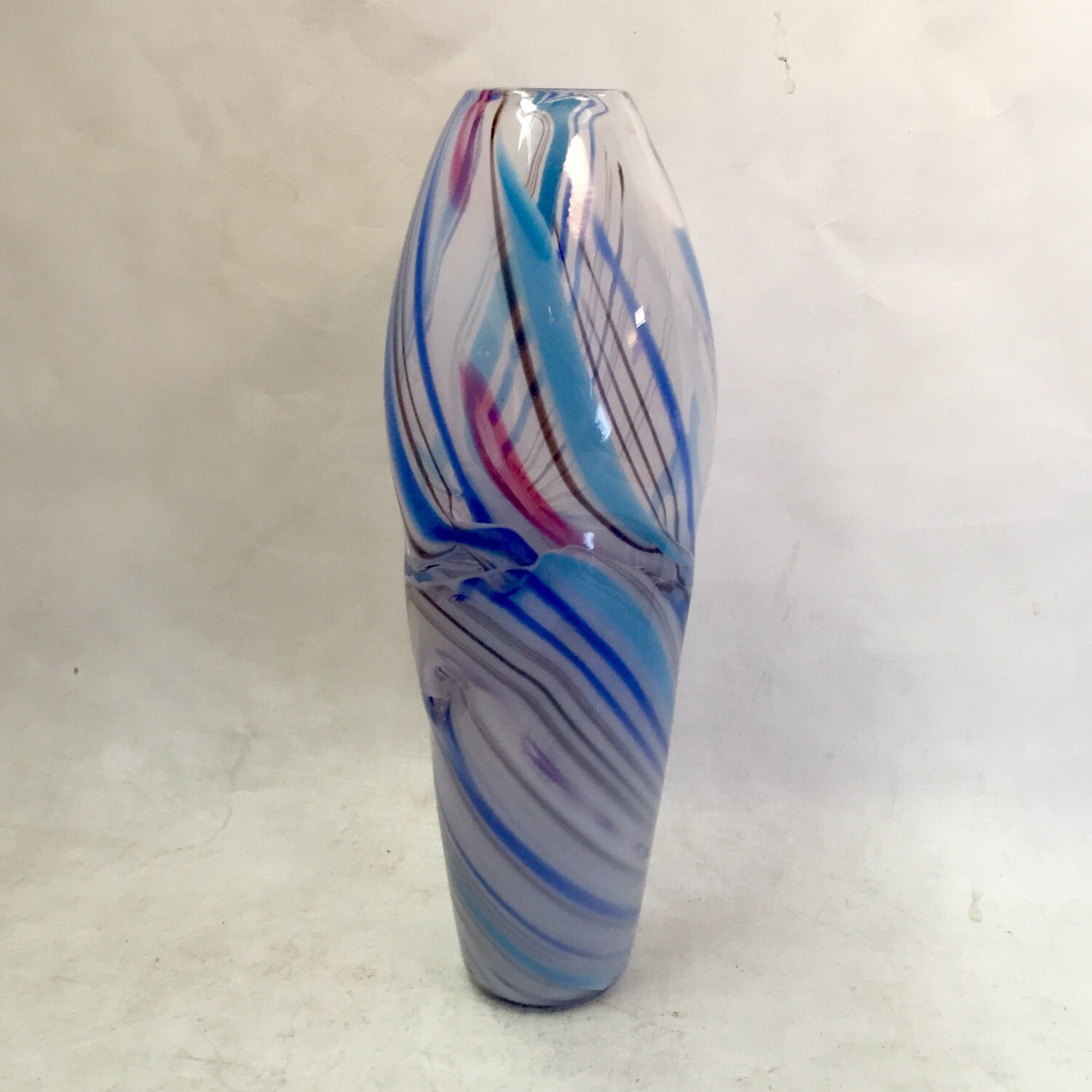 Twisted Multi Color Vase. Blue and White With Purple and Black Accents ...