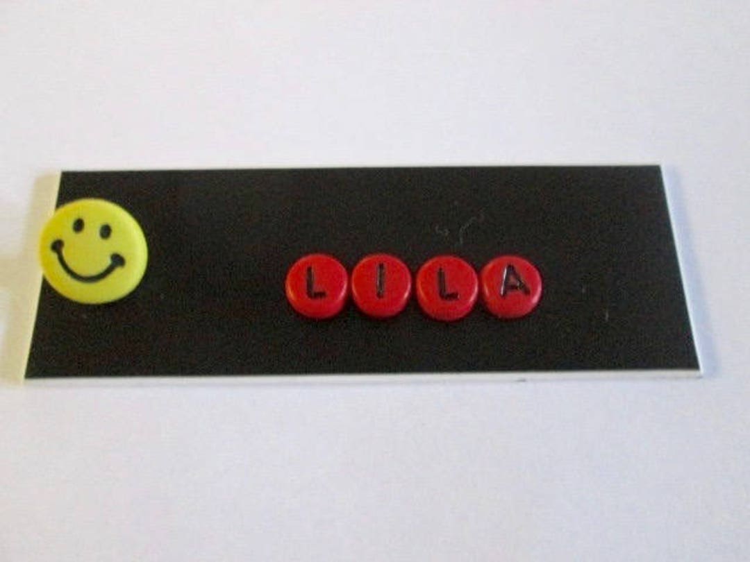Name Tag ID Badge Custom Pin or Magnet Backing With Happy Face Charm ...