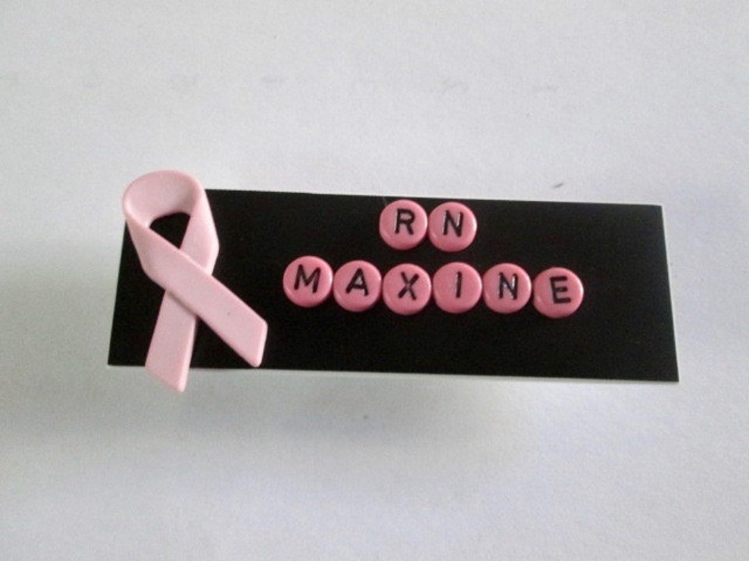 Name Tag ID Badge Magnet or Pin Backing With Pink Ribbon Charm ...