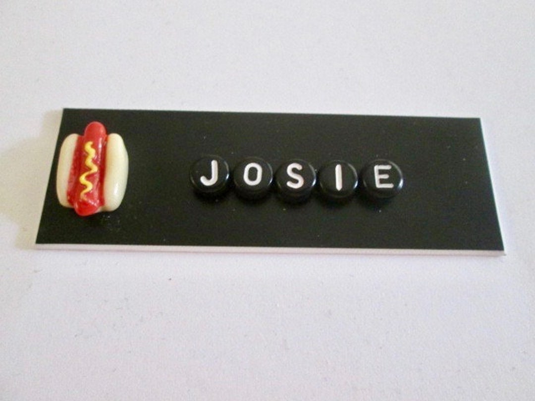 Name Tag ID Badge Custom Pin or Magnet Back, Hot Dog Charm ...