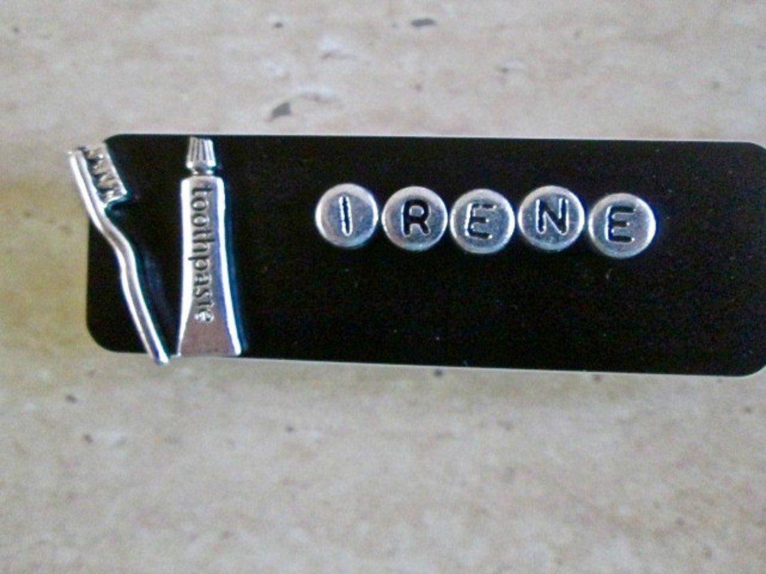 Name Tag ID Badge Magnet or Pin Backing Toothbrush,toothpaste Charm ...