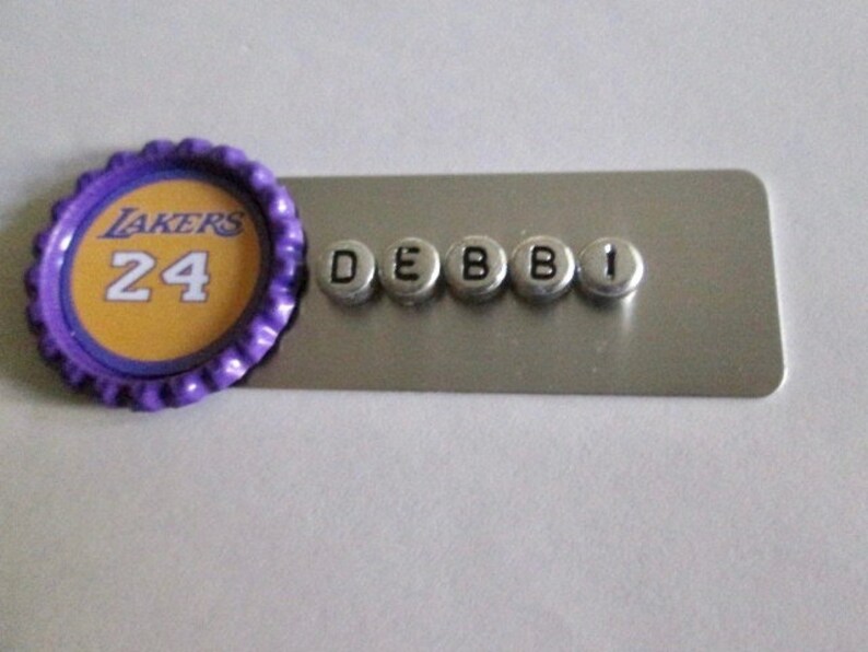 Lakers Name Tag ID Badge Custom Pin or Magnet With Number 24 Charm ...