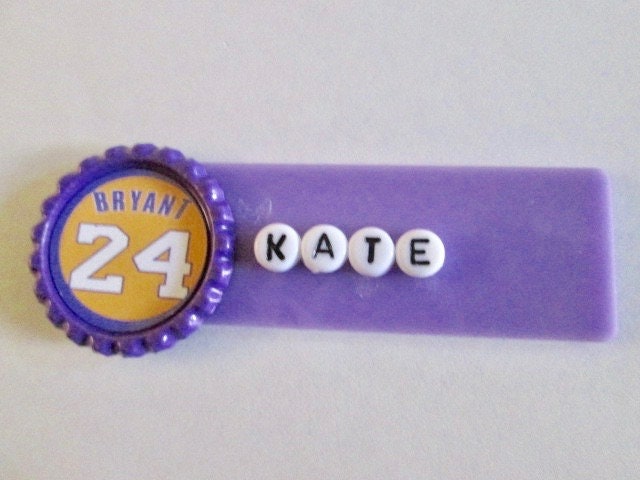 Lakers Name Tag ID Badge Custom Pin or Magnet With Number 24 Charm ...