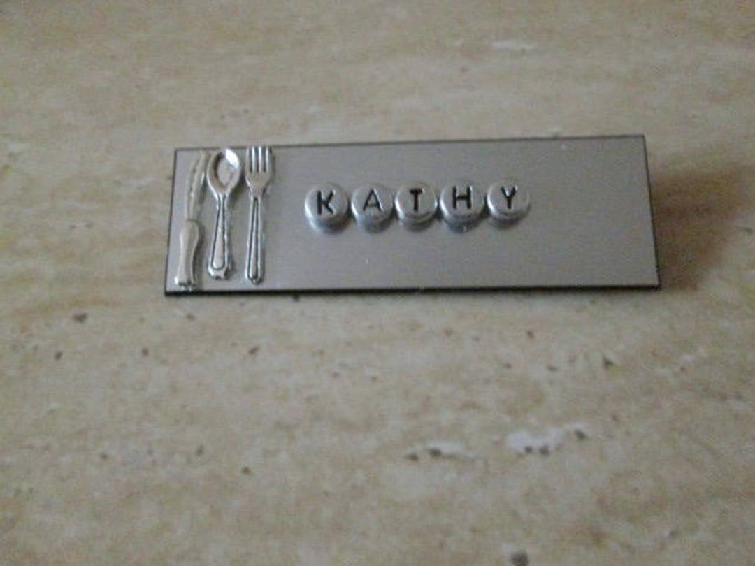 Name Tag ID Badge Custom Pin or Magnet Backing With Knife,spoon and ...