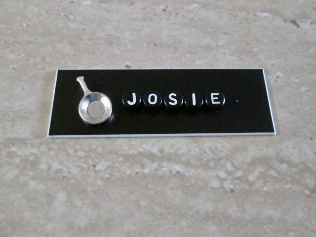 Name Tag ID Badge Custom Pin or Magnet Back,fry Pan Charm, Personalized ...