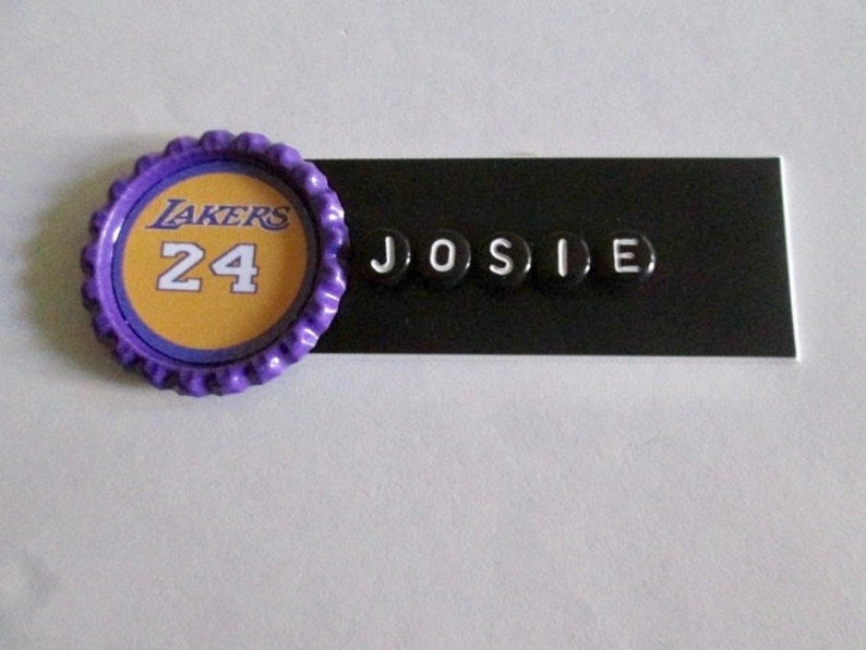 Lakers Name Tag ID Badge Custom Pin or Magnet With Number 24 Charm ...