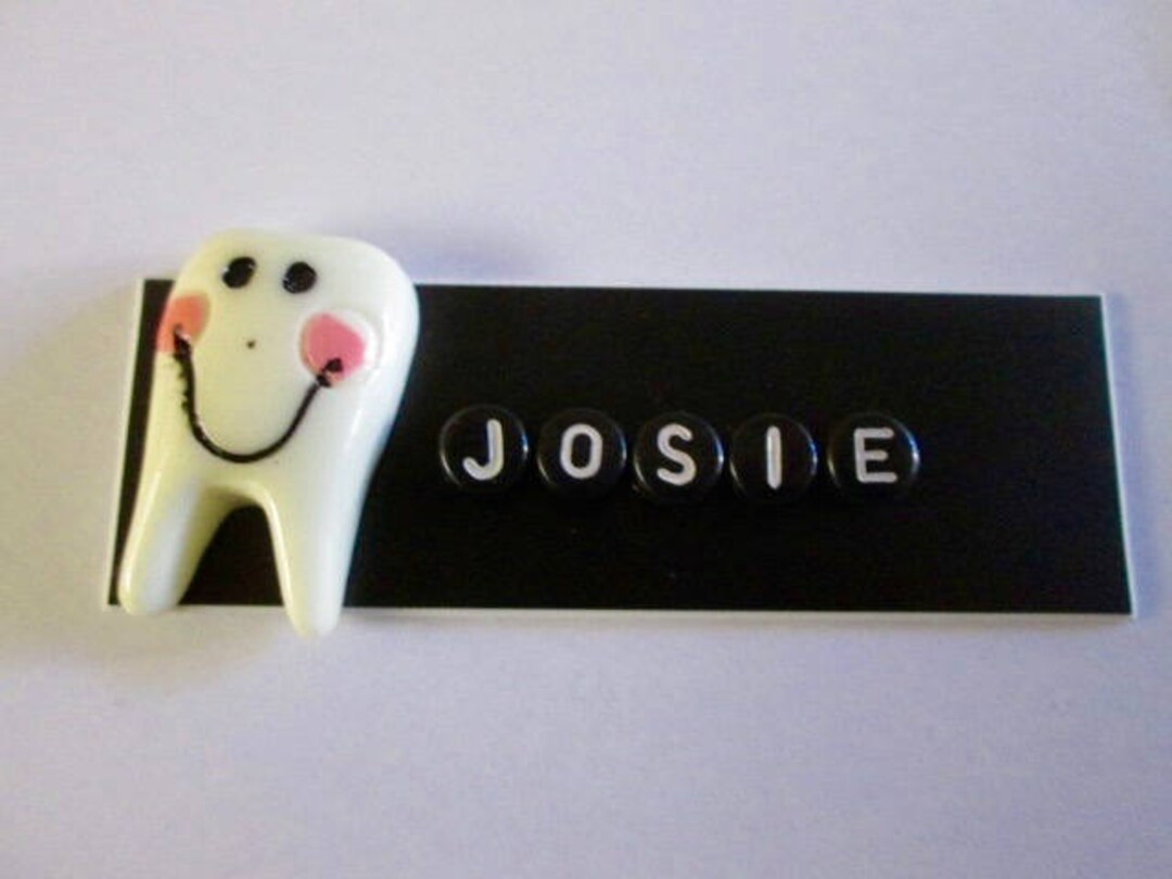 Name Tag ID Badge Custom Pin or Magnet Backing With Tooth Charm ...