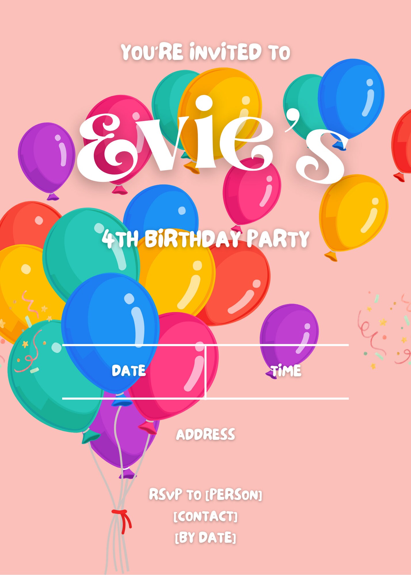 Editable Balloon Birthday Invitation Template, Balloon Party Invite ...