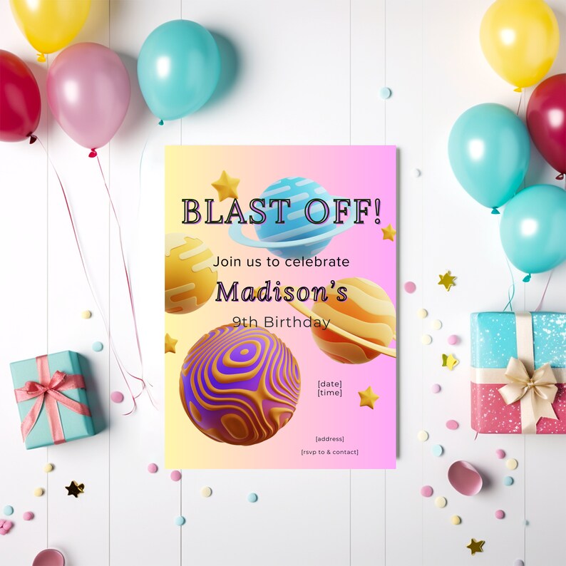 Editable Space Birthday Invitation Template, Space Party Invite ...