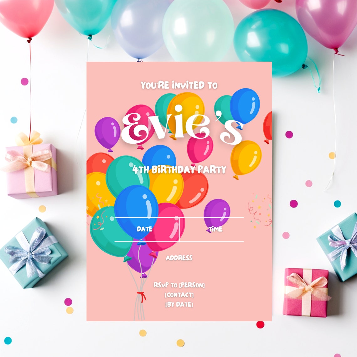 Editable Balloon Birthday Invitation Template, Balloon Party Invite ...