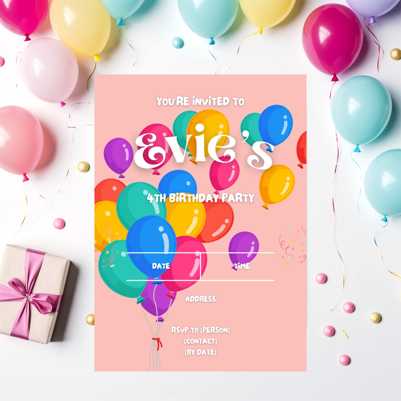 Editable Balloon Birthday Invitation Template, Balloon Party Invite ...