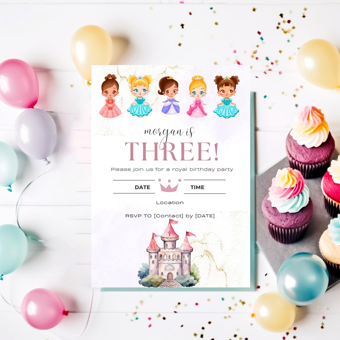 Princess Birthday Invitation Template, Princess Party Invite, Instant ...