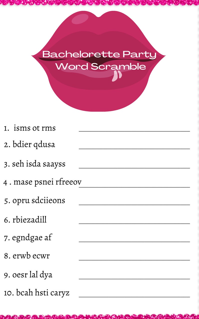 Bachelorette Party Word Scramble - Bridal Party Game - Digital Download ...
