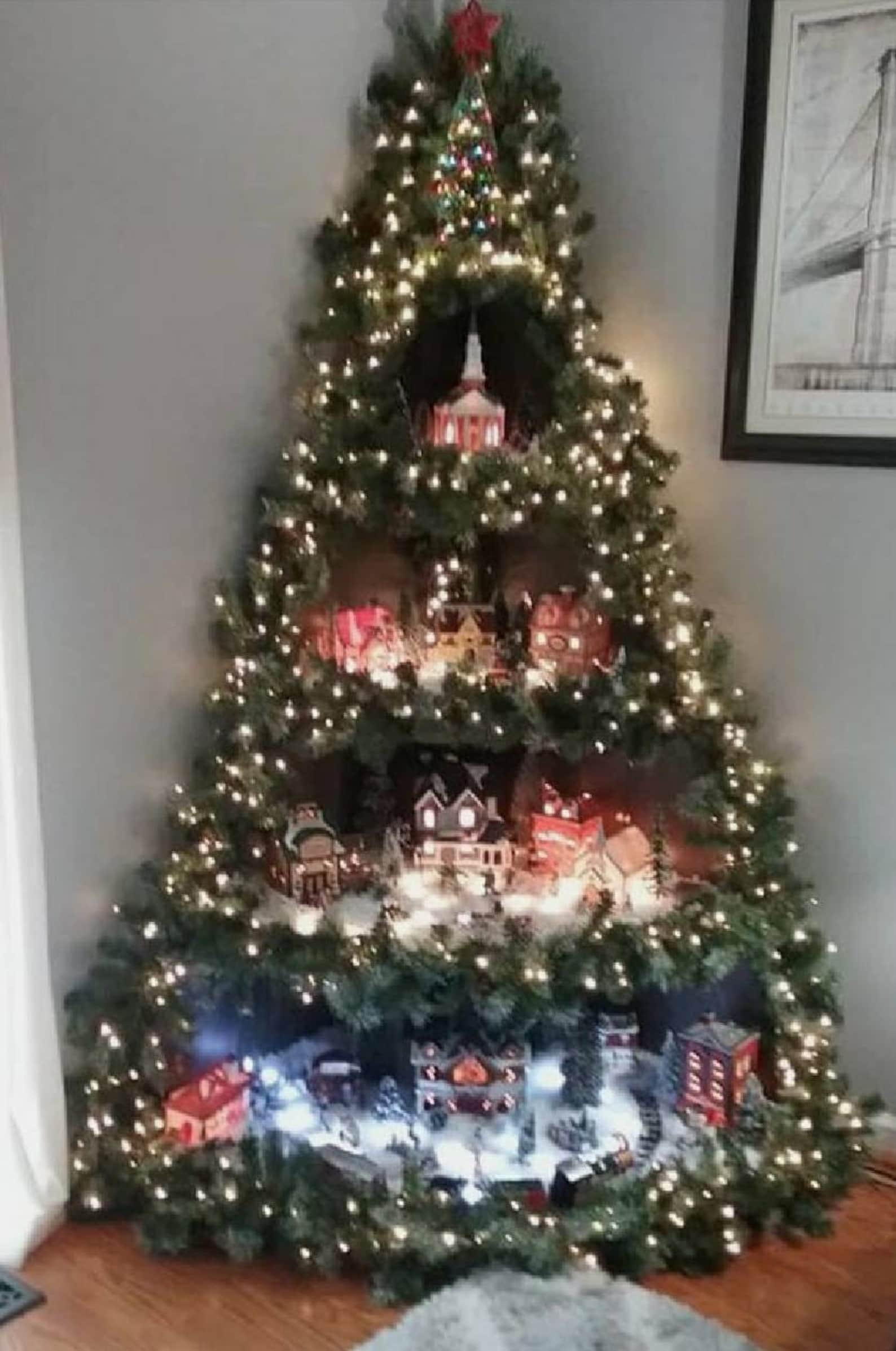 6ft Wooden Christmas Tree Corner Shelf christmas Village - Etsy