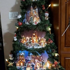 6ft Wooden Christmas Tree Corner Shelf ,christmas Village Display Dept ...