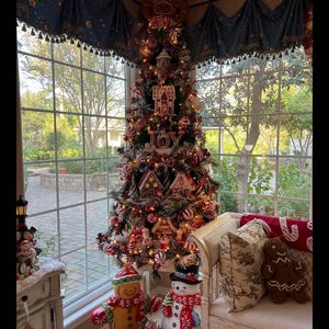 6ft Wooden Christmas Tree Corner Shelf ,christmas Village Display Dept ...