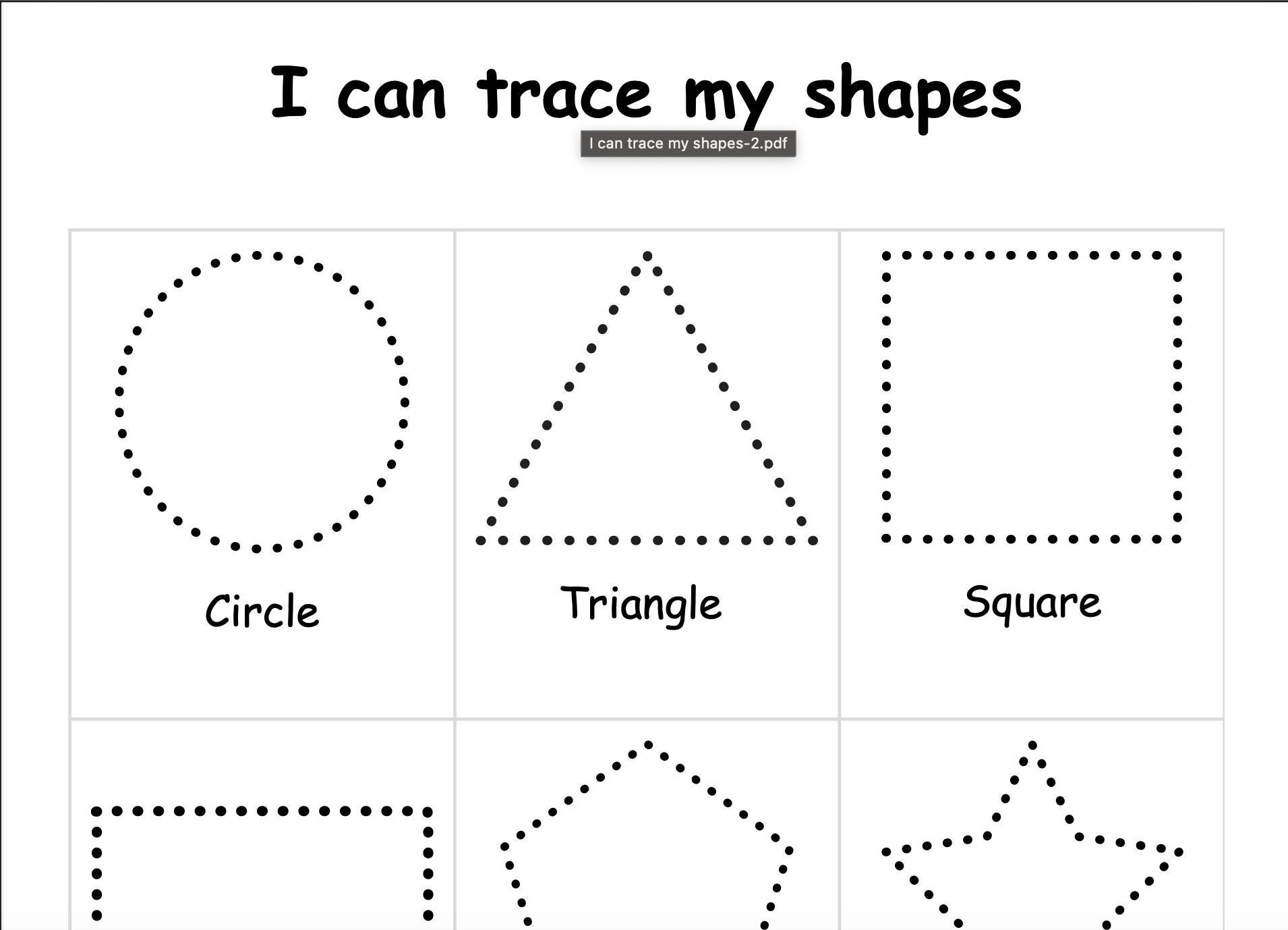 Preschool Shape Tracking Worksheet, Handwriting Practice, Basic Shapes ...