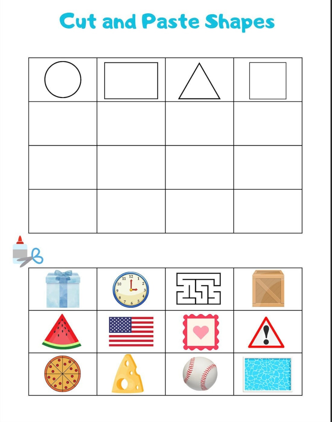 Cut and Paste Shape Worksheet - Etsy