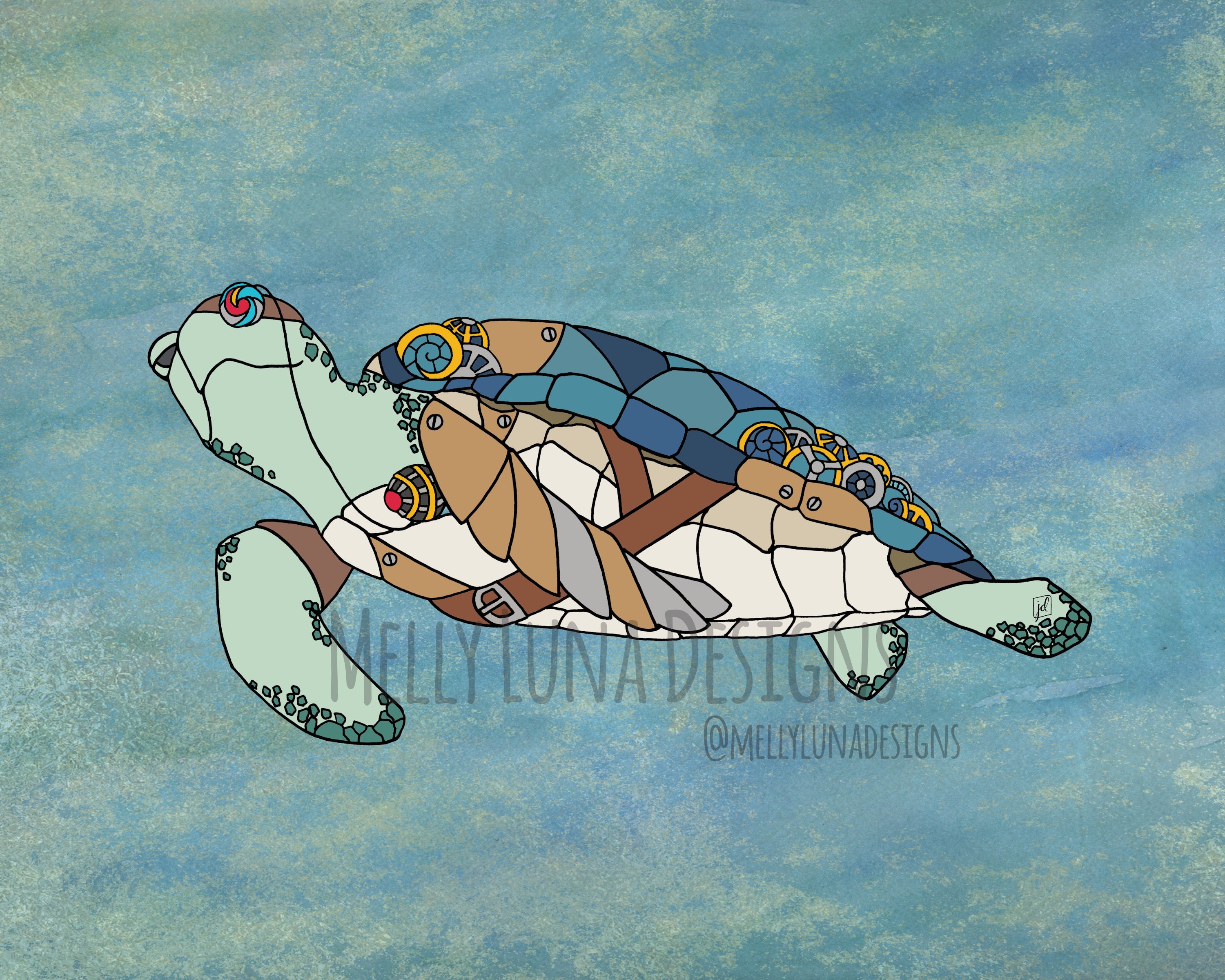 Steampunk Sea Turtle Watercolor Illustration - Etsy