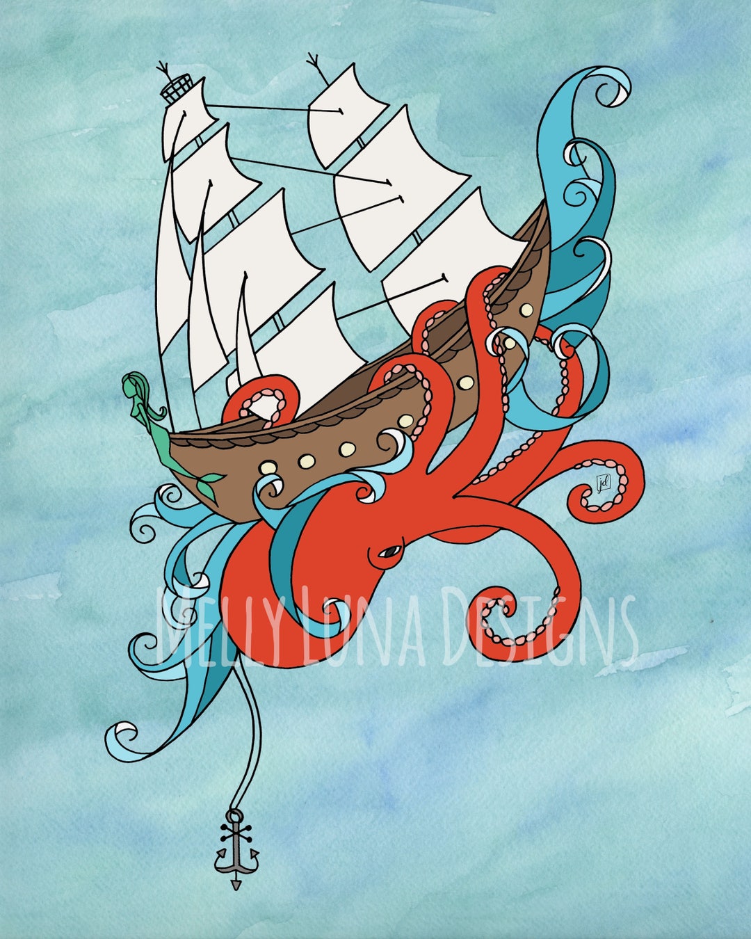 Ocean Scene, Octopus, Pirate Ship, Into the Brink - Etsy