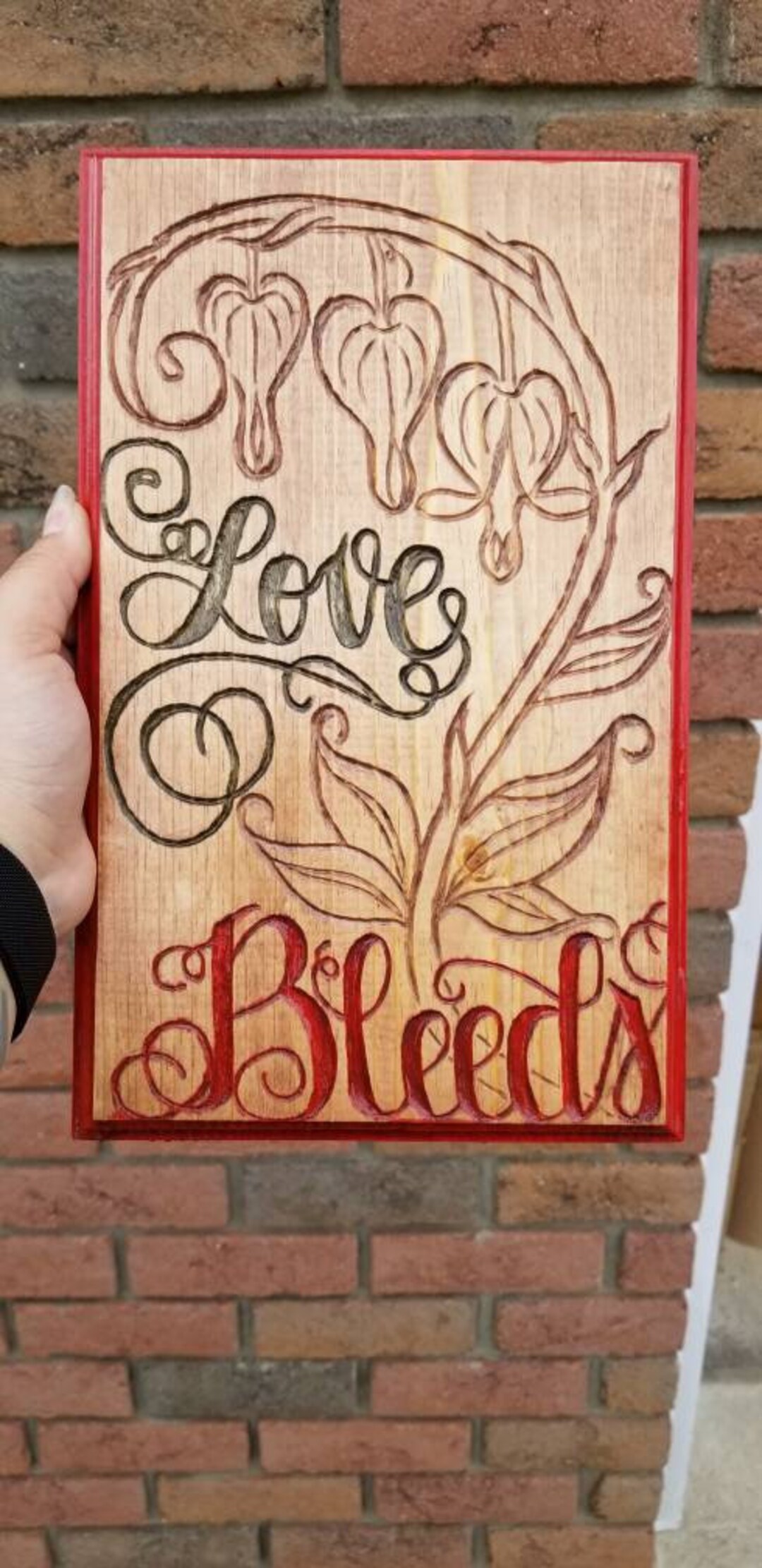 10x12 Engraved Bleeding Heart Flower With Script Lettering Written ...