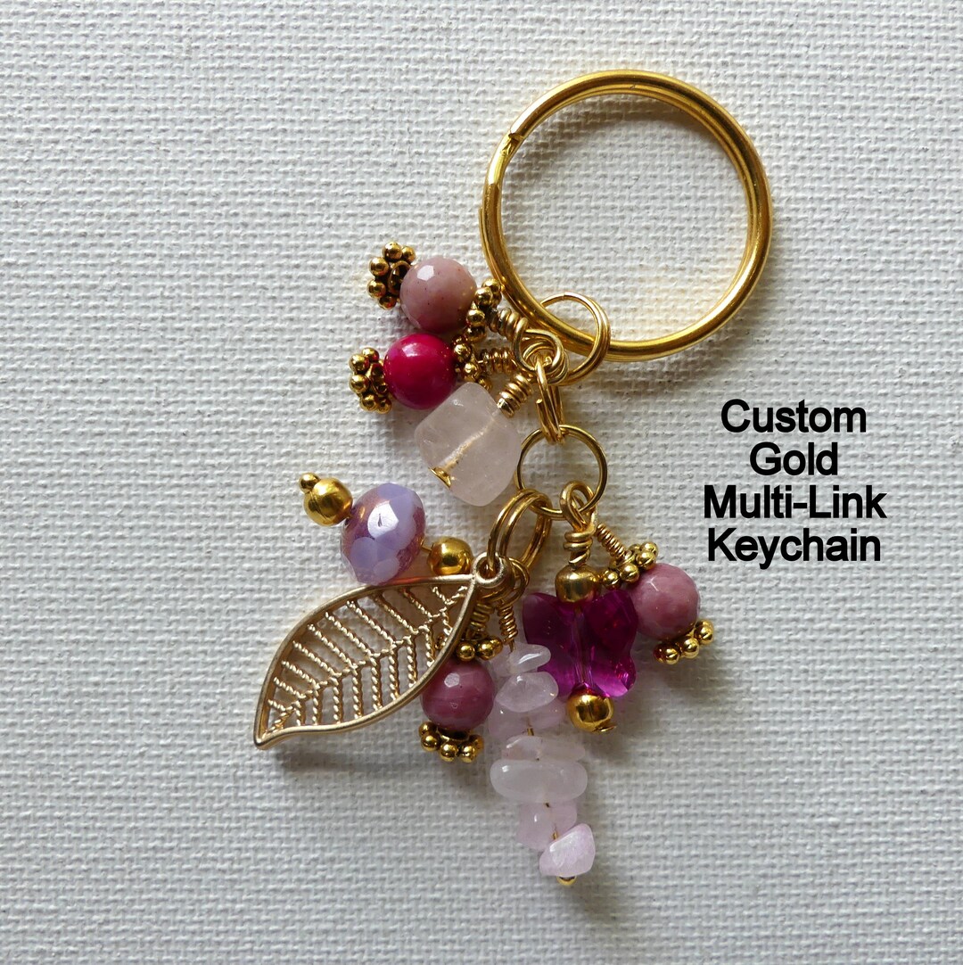 Custom Beaded Gold Keychain: Kinetic Multi-link Keyring, You Pick a ...