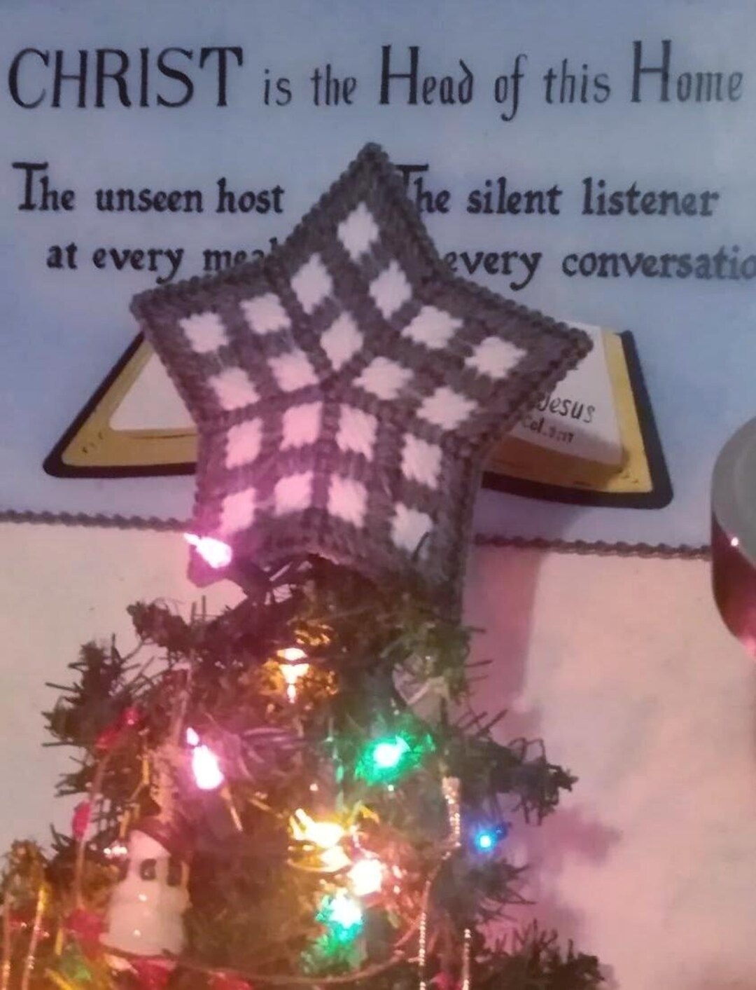 Large Silver & White Star Tree Topper: 5 Inch Plastic Canvas Gift ...