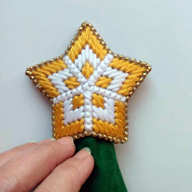 RTS Mini Star Christmas Tree Topper: Plastic Canvas, Yarn Edging (3 ...