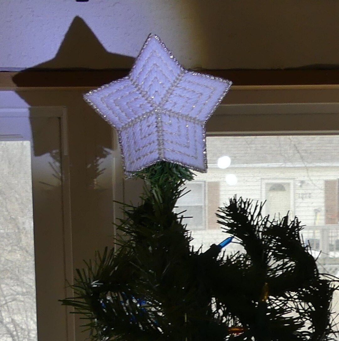 Large Gold & White Star Tree Topper: 5 Inch Plastic Canvas Gift - Etsy