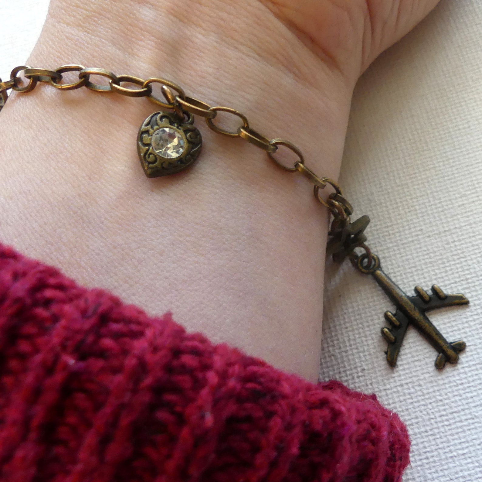 Custom Bronze Brass Charm Bracelet Gift, Bronze Charm Bracelet Gift ...