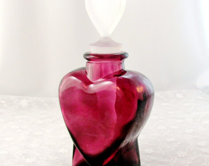 Vintage Large Perfume Bottle Marsala Deep Purple Heart Shaped Glass ...