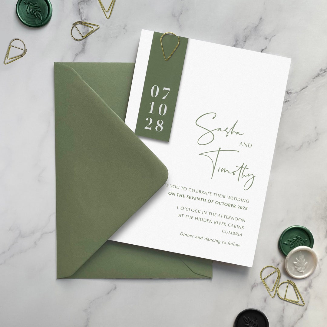 Sasha Paperclip Wedding Invitation. Gold Metal Teardrop Clip ...