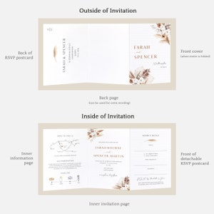 Farah Wedding Invitation Dried Flowers. Bohemian Wedding Invitation. Boho Muted Wedding. Pampas ...