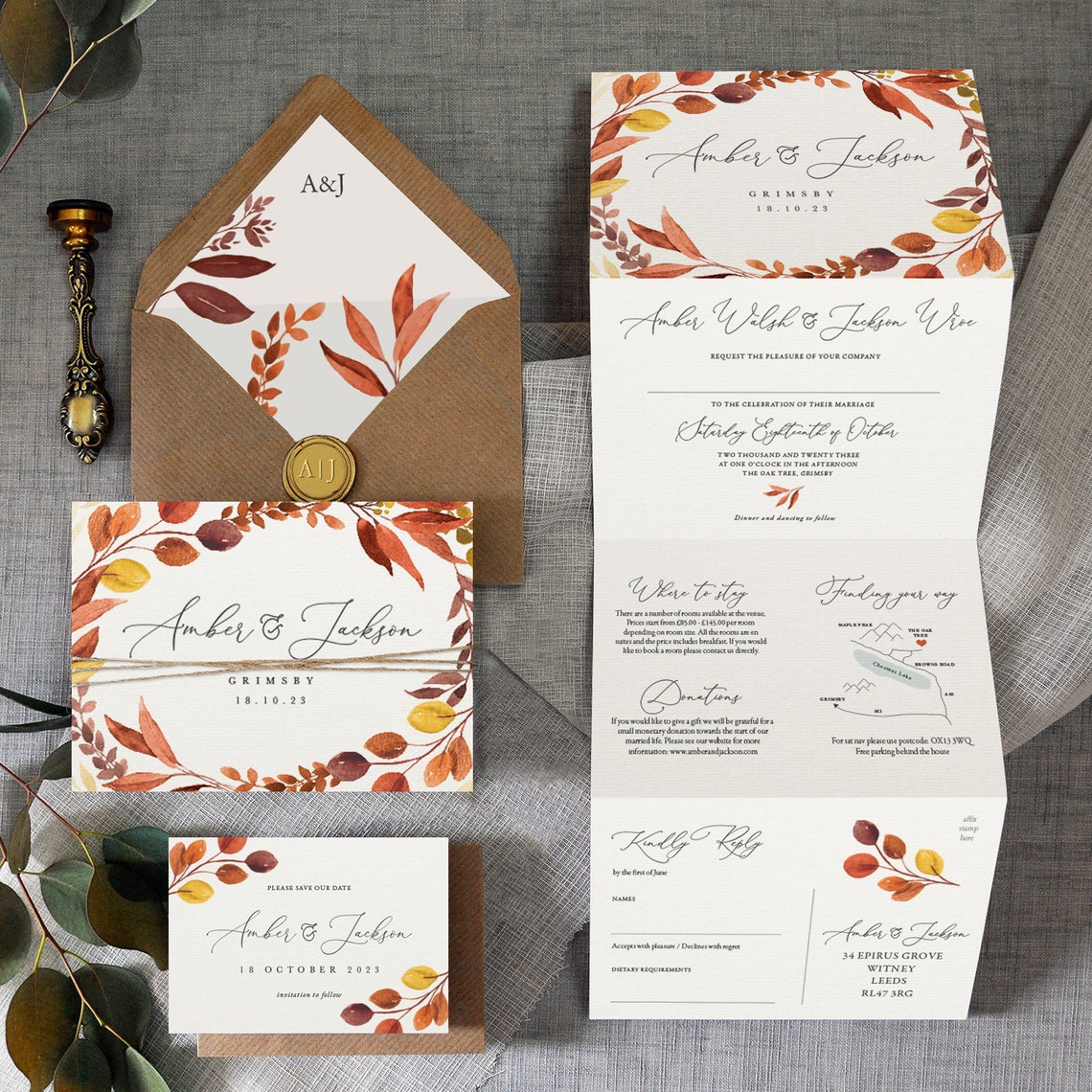 Autumn Luxury Trifold Wedding Invitations & Save the Date or - Etsy