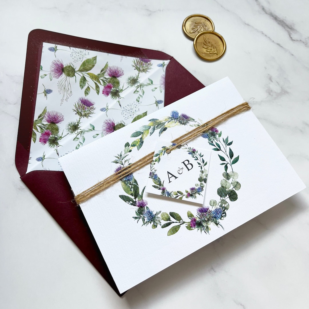 Scottish Thistle Invitation. Luxury Textured Card Concertina Wedding ...
