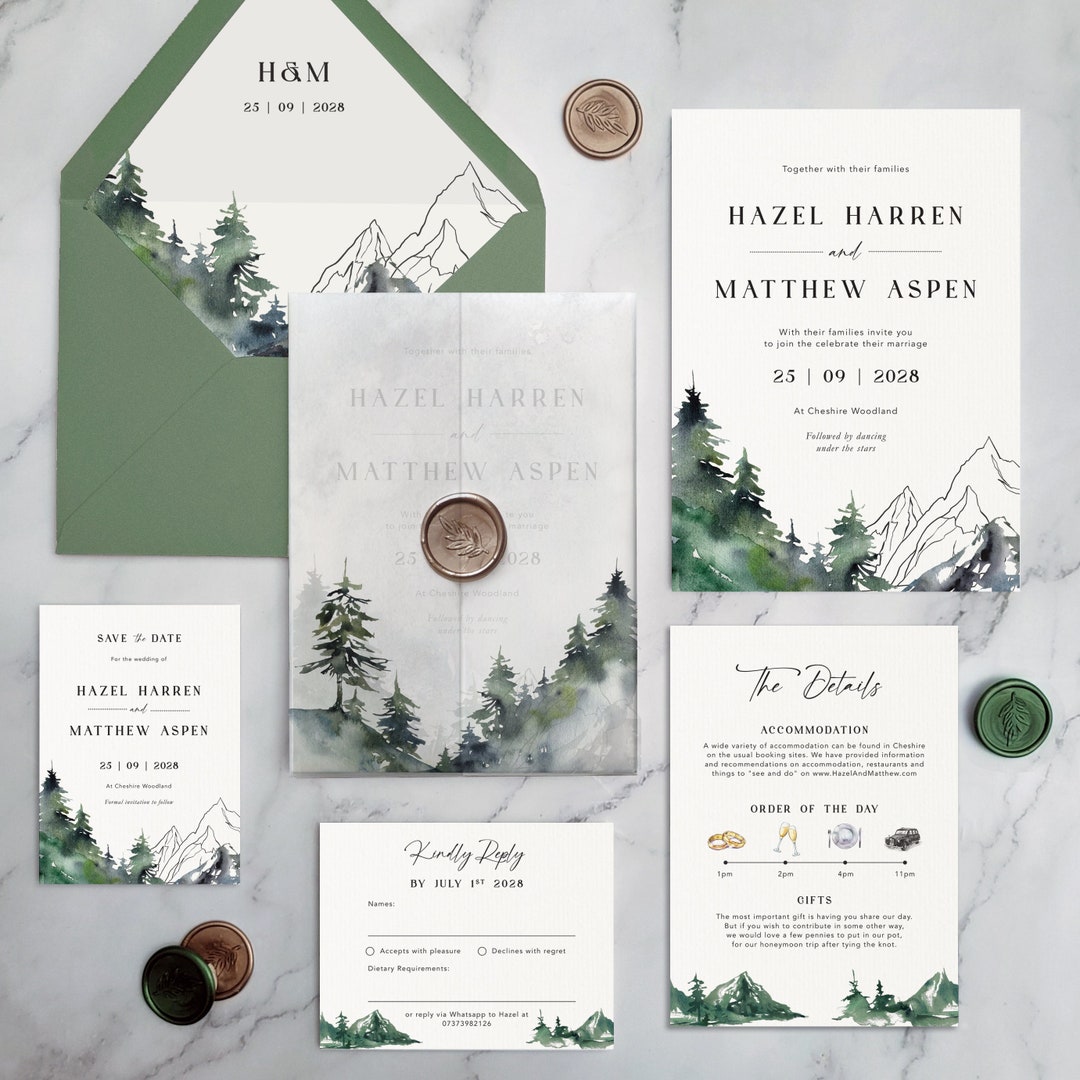 Misty Mountain Wedding Invitation. Luxury Textured Card Wedding ...