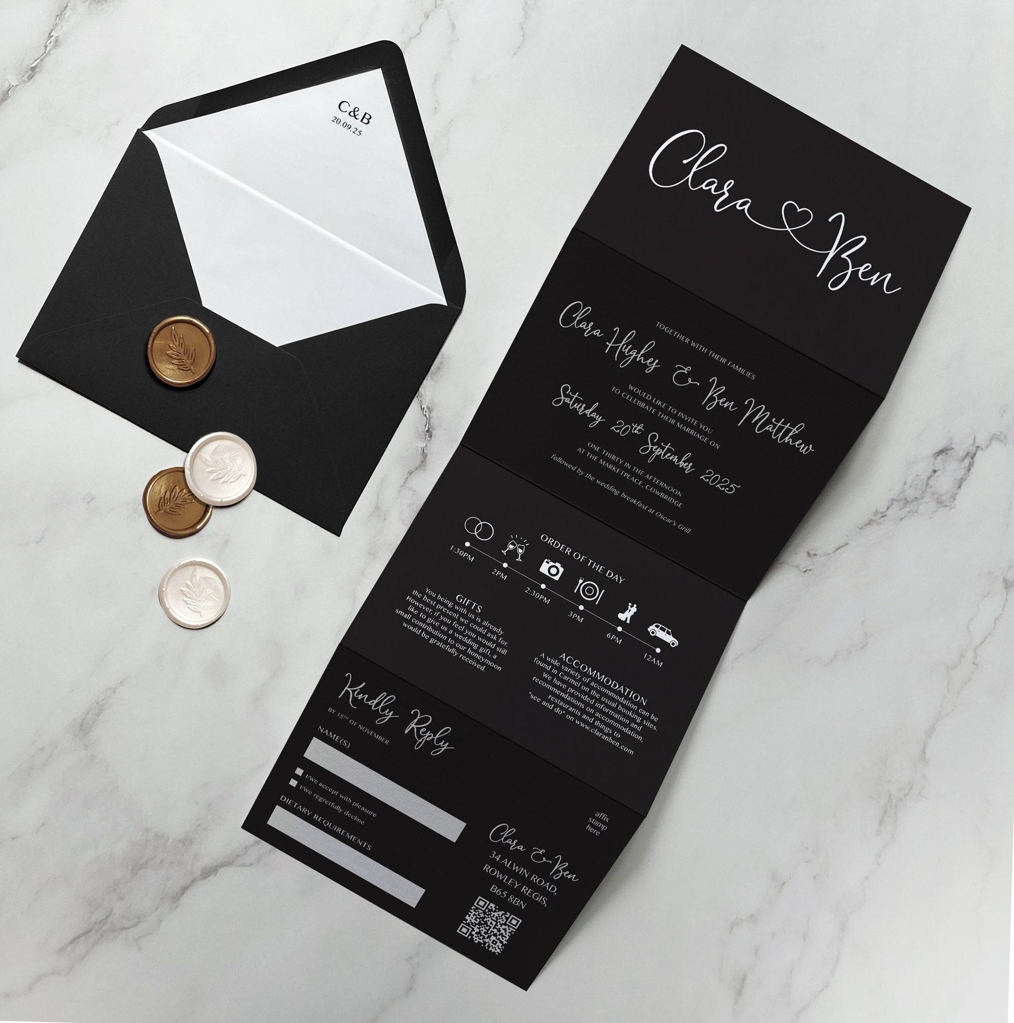 Clara Black Wedding Invitation. Luxury Wedding Invitation. Wedding ...