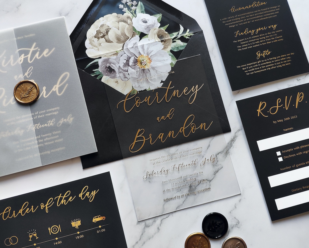 Clear Acrylic Foiled Wedding Invitations Featuring a Luxurious Script ...